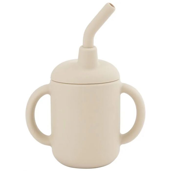 Tobbie & Co Silicone Straw Cup With Handles - Oatmeal